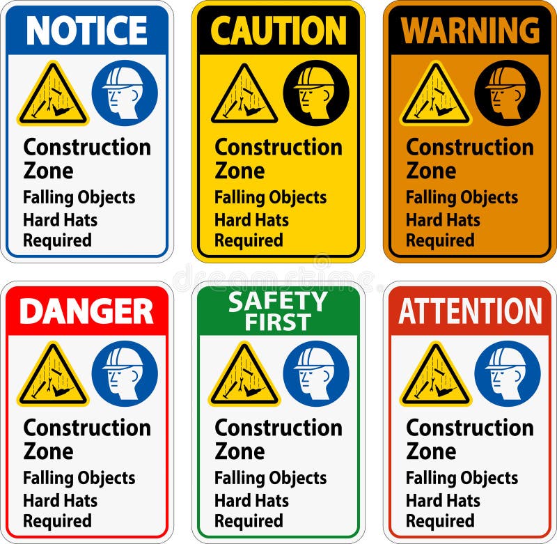 Danger Sign, Construction Zone, Falling Objects Hard Hats Required ...