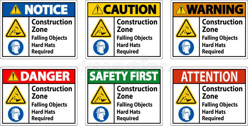 Danger Sign, Construction Zone, Falling Objects Hard Hats Required ...