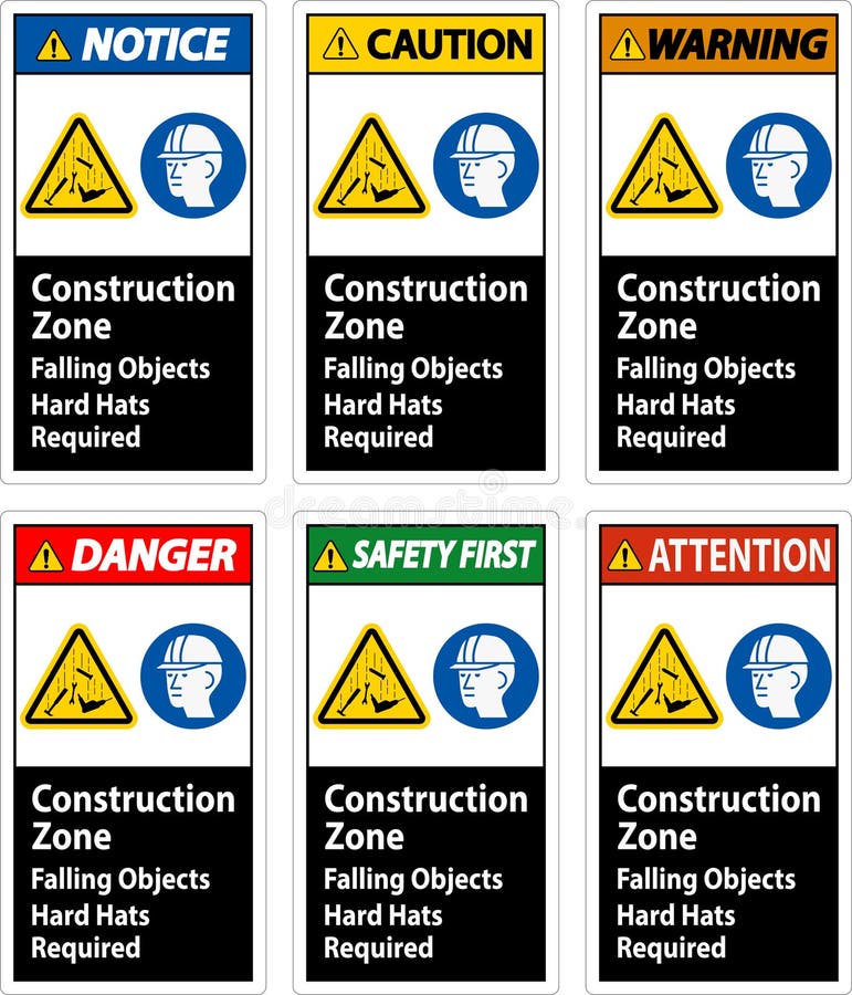 Danger Sign, Construction Zone, Falling Objects Hard Hats Required ...