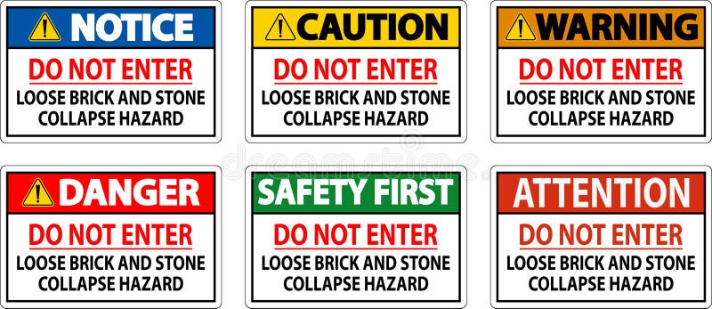 Danger Sign, Do Not Enter, Loose Brick and Stone Collapse Hazard Stock ...