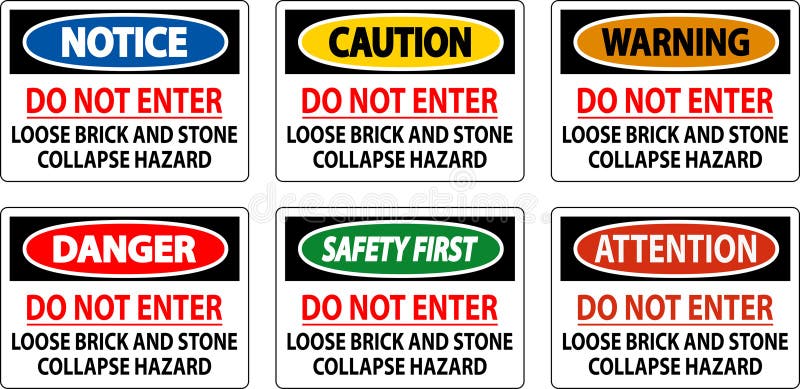 Danger Sign, Do Not Enter, Loose Brick and Stone Collapse Hazard Stock ...