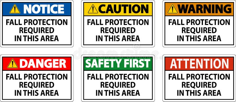 Danger Sign, Fall Protection Required in this Area Stock Vector ...