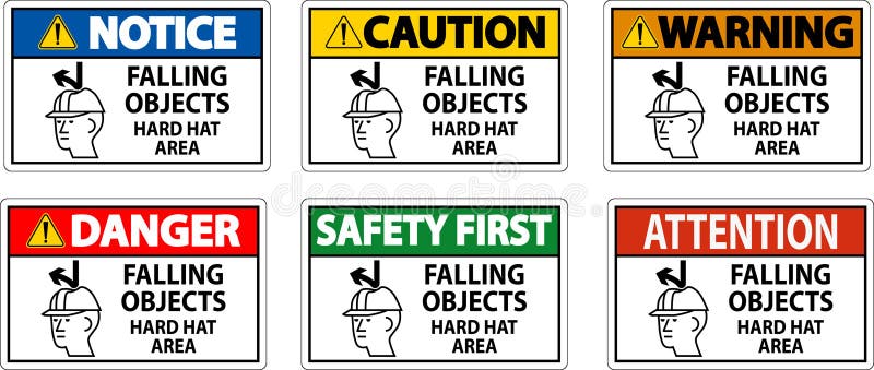Danger Sign, Falling Objects Hard Hat Area Stock Vector - Illustration ...