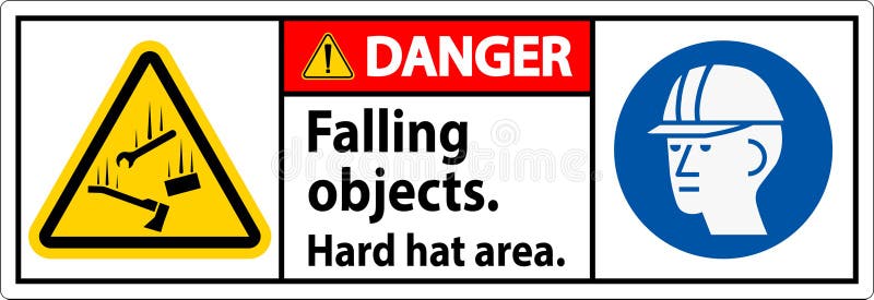 Danger Sign, Falling Objects Hard Hat Area Stock Vector - Illustration ...