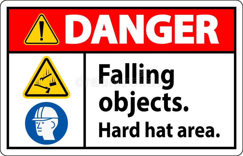 Danger Sign, Falling Objects Hard Hat Area Stock Vector - Illustration ...