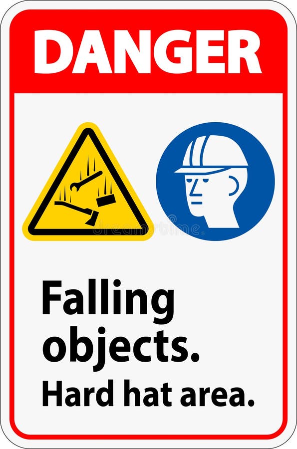 Danger Sign Falling Objects Hard Hat Area Stock Vector Illustration