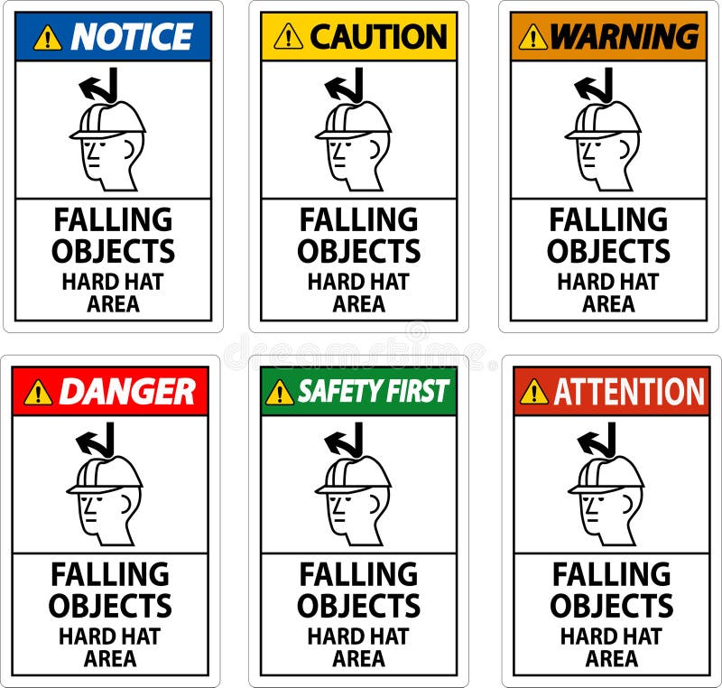 Danger Sign, Falling Objects Hard Hat Area Stock Vector - Illustration ...