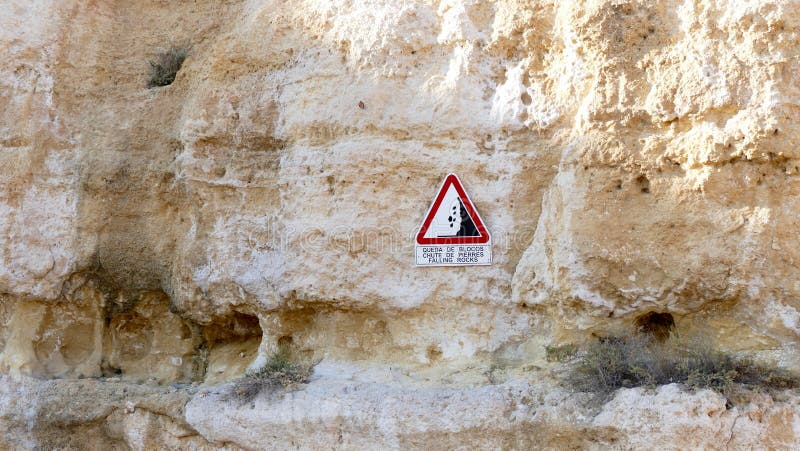 Danger Sign falling rocks stock image. Image of information - 59736109