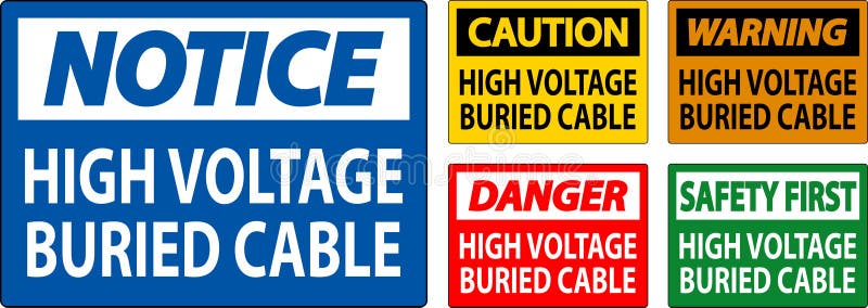 Danger Sign High Voltage Buried Cable on White Background Stock Vector ...