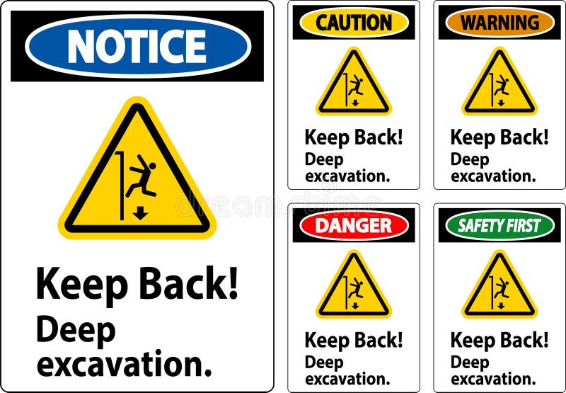 Danger Sign Keep Back Deep Excavation Stock Vector - Illustration of ...
