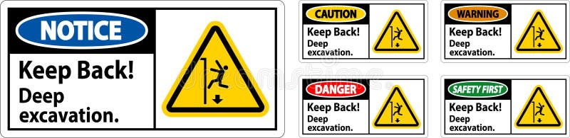 Danger Sign Keep Back Deep Excavation Stock Vector - Illustration of ...
