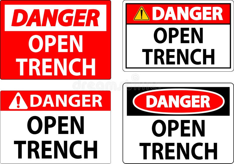 Danger Sign Open Trench stock vector. Illustration of excavation ...