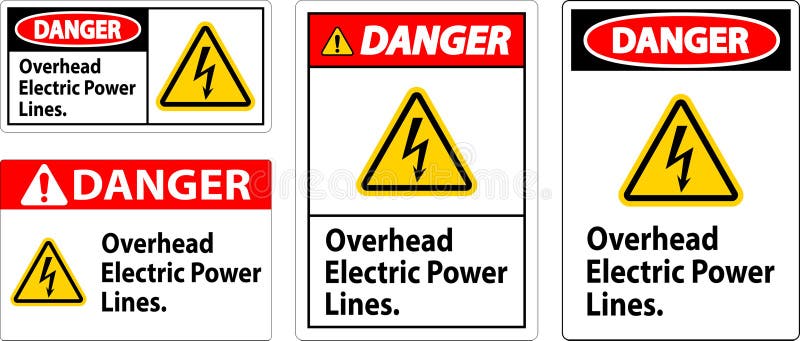 Danger Sign Overhead Electric Power Lines Stock Vector - Illustration ...
