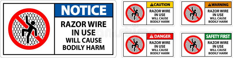 Danger Sign Razor Wire in Use Will Cause Bodily Harm Stock Vector ...
