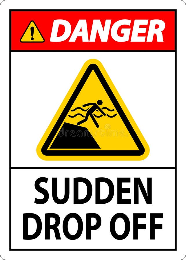 Sudden Drop Danger Warning Sign Icon Label, Black Triangle Over Yellow ...