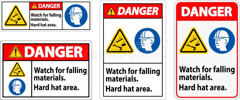 Danger Sign, Watch for Falling Materials, Hard Hat Area Stock Vector ...