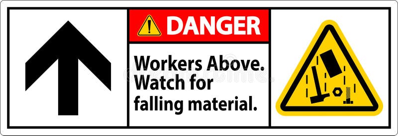 Danger Sign, Workers Above Falling Material Stock Vector - Illustration ...