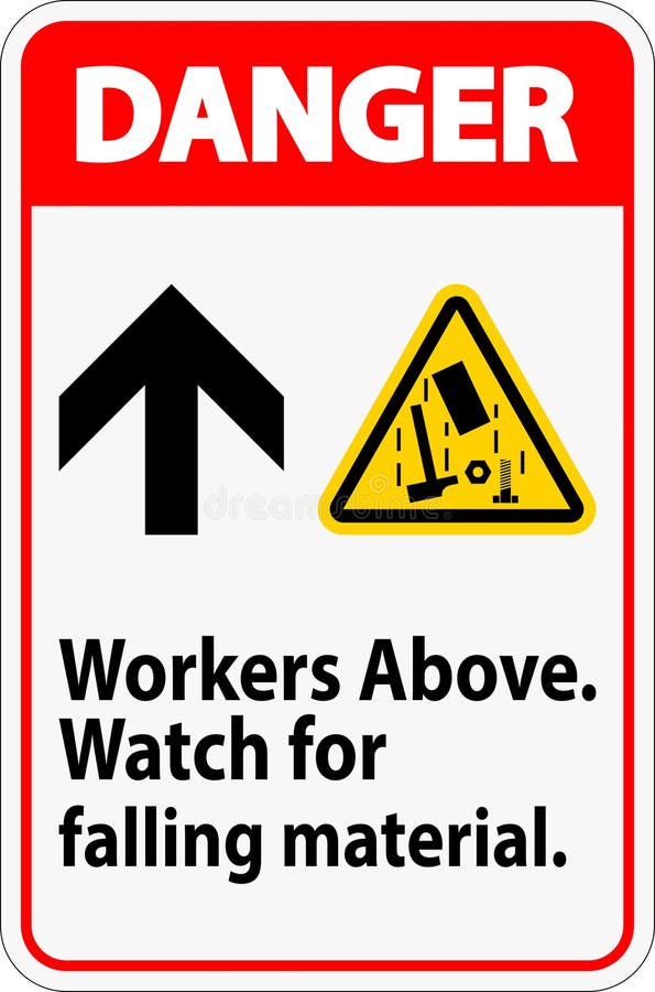 Danger Sign, Workers Above Falling Material Stock Vector - Illustration ...