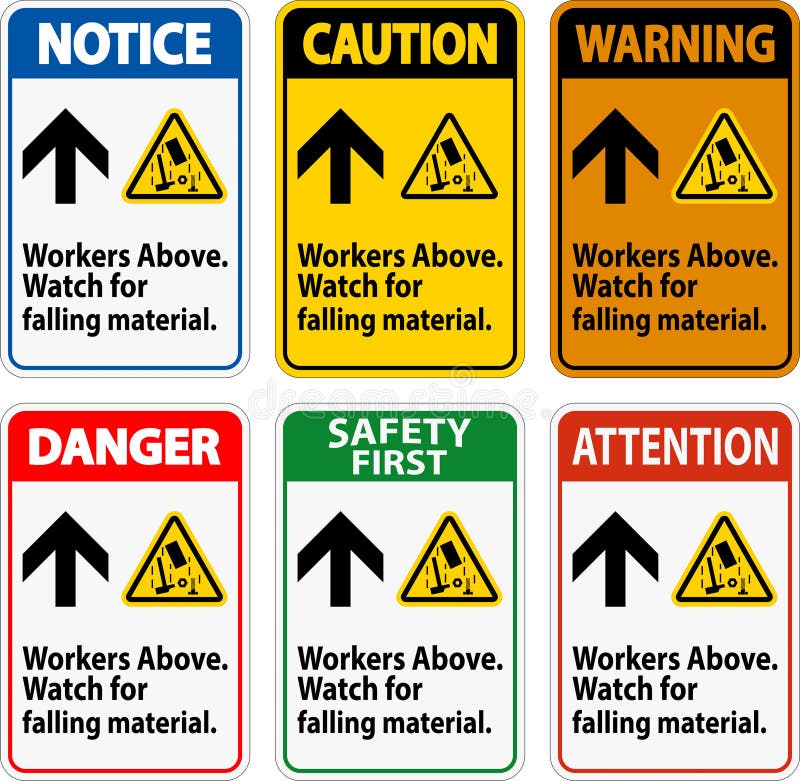 Danger Sign, Workers Above Falling Material Stock Vector - Illustration ...