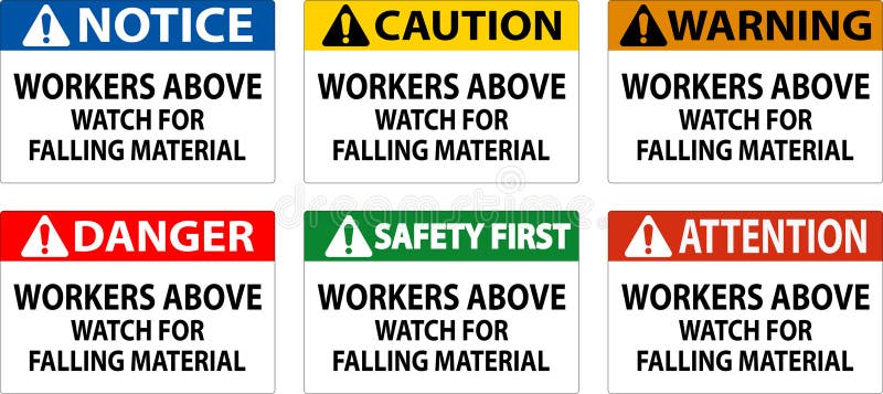 Danger Sign, Workers Above Watch for Falling Material Stock Vector ...