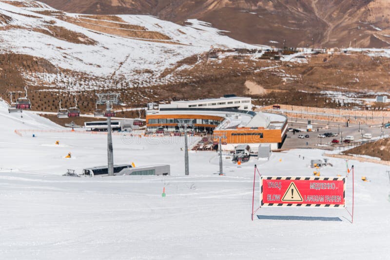 Danger Signs on Winter Skiing Resort Stock Photo - Image of risk, rocky ...