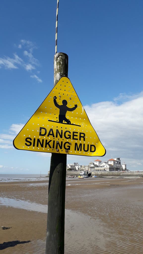 Danger Sinking Mud Sign Weston Beach Stock Photo - Image of beach ...