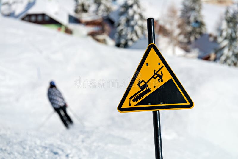 Danger! Snowcat Sign on a Ski Area Stock Image - Image of snow, people ...