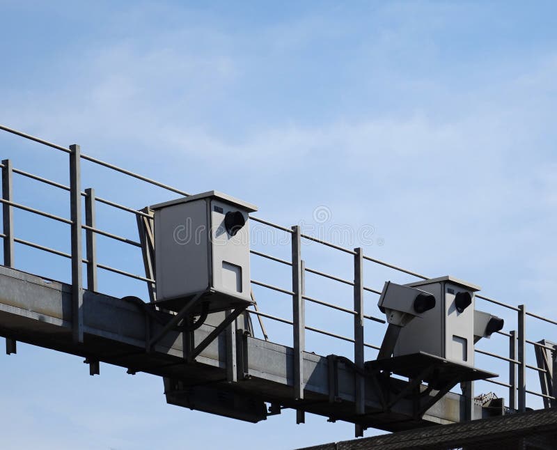 Stationary Flash System on a Motorway Bridge Stock Photo - Image of ...