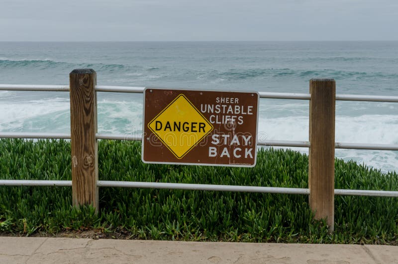 Unstable Cliffs and Submerged Objects Sign Stock Image - Image of ...
