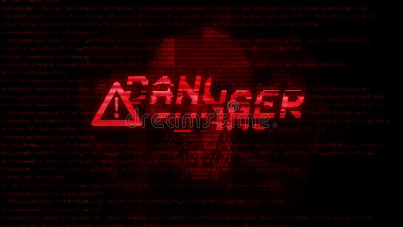 Danger Warning Digital Error Message Glitch Flashing on Black Screen ...
