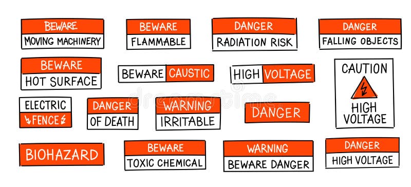 Danger Warning Sign Set. Caution Signpost. Vector. Attention ...