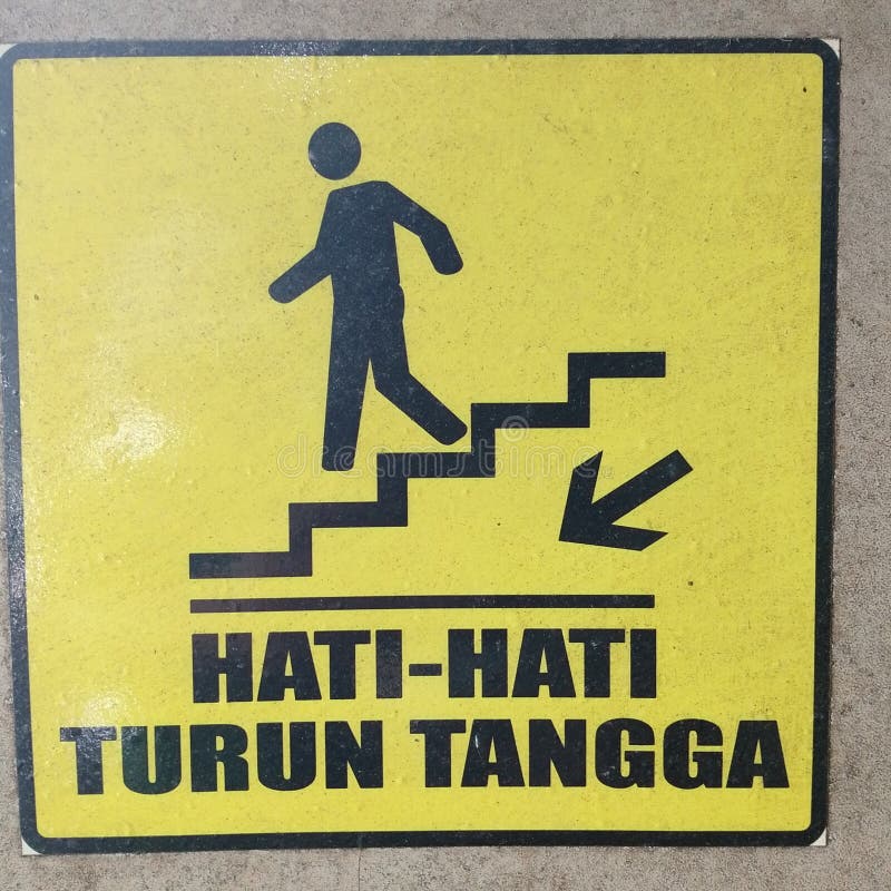 Danger Warning Sign about the Situation Going Down the Stairs Stock ...