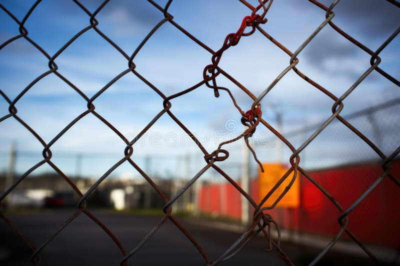 Danger Warning Signs on a Chainlink Fence Stock Illustration ...