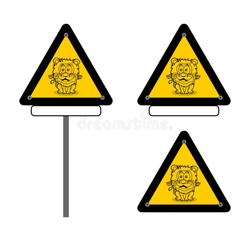 Danger Yellow Color Triangular Road Sign with Lion Presence with Title ...