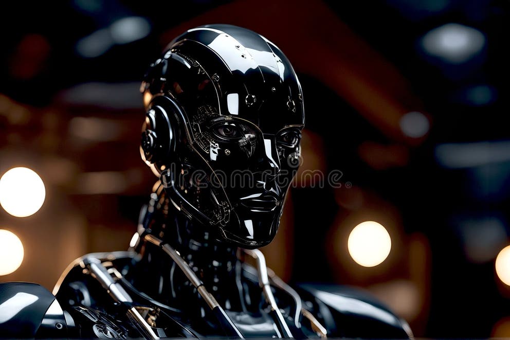 Dangerous AI - Aggressive Looking Black Colored Male Android Robot with ...