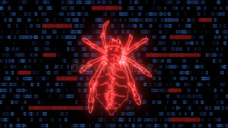 Dangerous Bright Red Low Poly Spider Over Binary Code Background ...