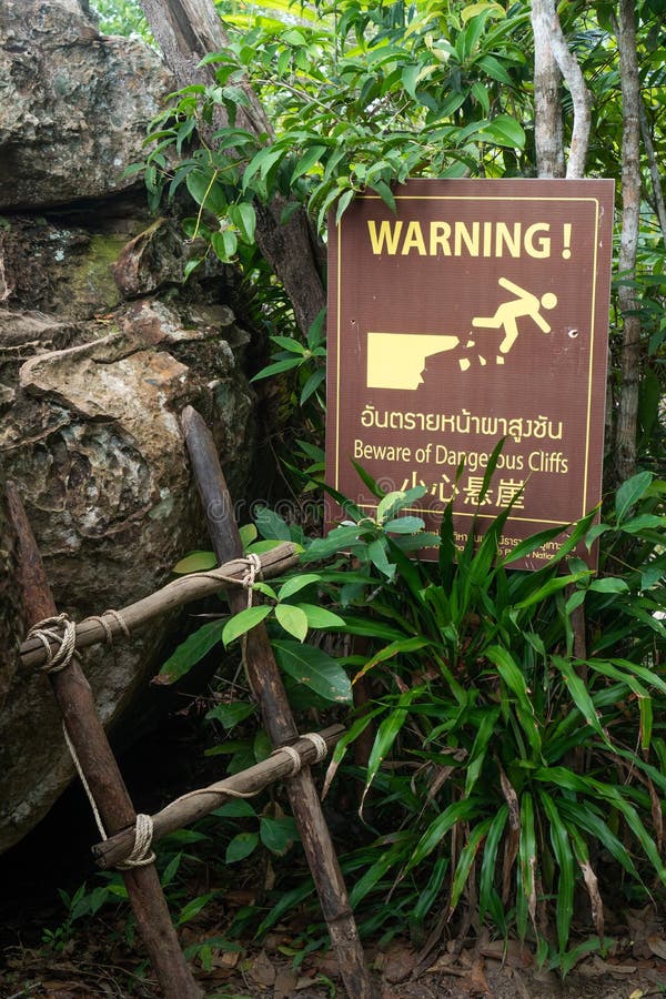 Dangerous Cliff Warning Sign Stock Image - Image of falling, mountain ...