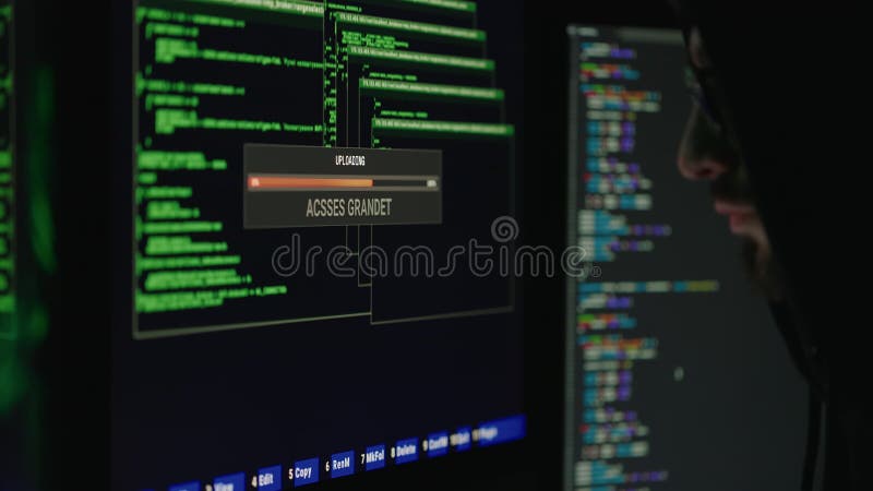 Dangerous Computer Expert Cracking Database in Dark Room Stock Footage ...