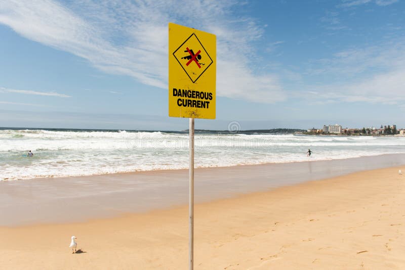 Dangerous Current Sign for Swimmers at the Beach in Australia Stock ...