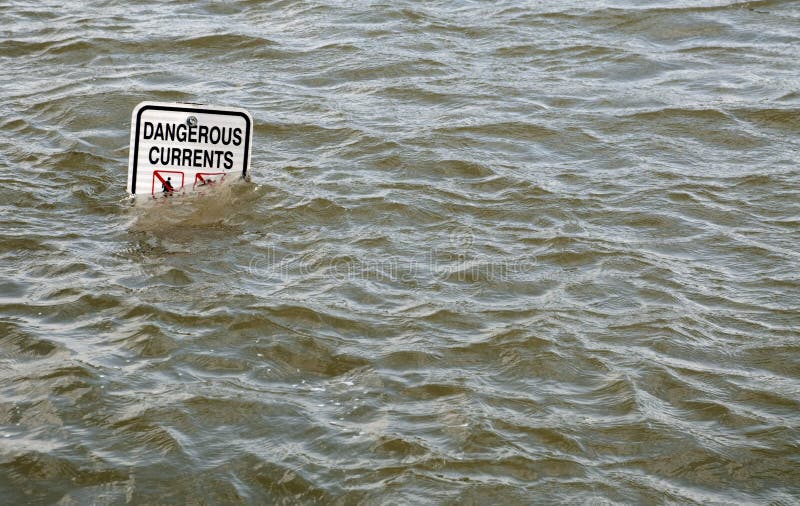 Dangerous Currents Sign in Flooded River Stock Photo - Image of ...