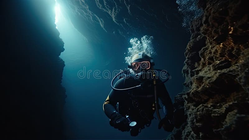 Dangerous Dive To Study Deep Sea Flora and Fauna Stock Image - Image of ...