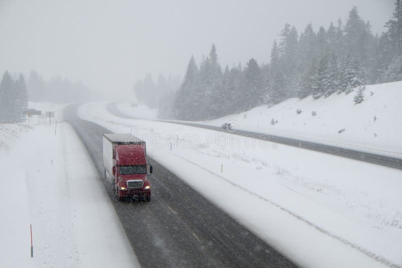 Dangerous Driving, Snow-covered Interstate Highway Stock Photo - Image ...