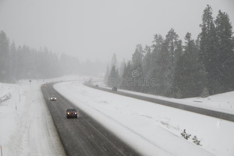 Dangerous Driving, Snow-covered Interstate Highway Stock Photo - Image ...