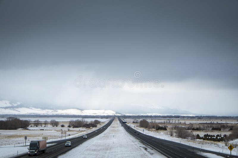 Dangerous Driving, Snow-covered Interstate Highway Stock Image - Image ...