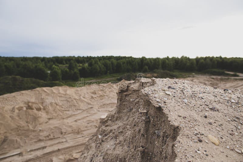 Dangerous Edge of the Sand Quarry and Steep Cliff Down. Quarrying and ...