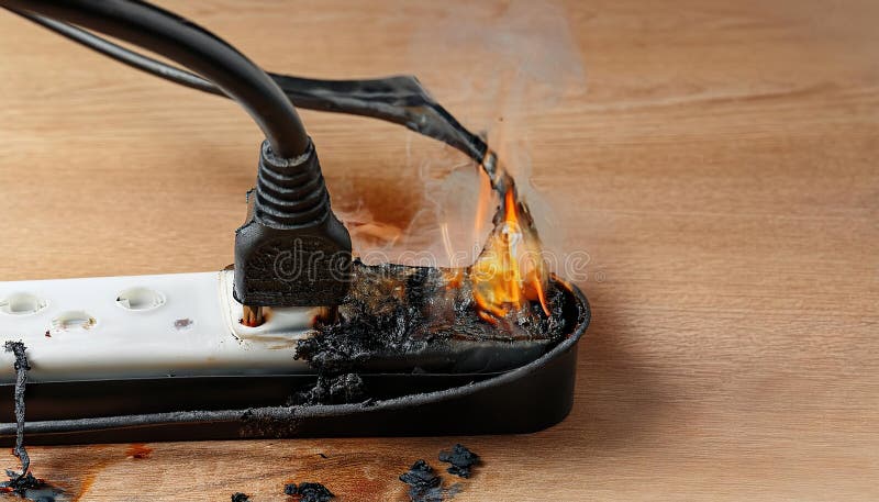 Electrical Surge Protector Fire Hazard with Burning Extension Cord ...