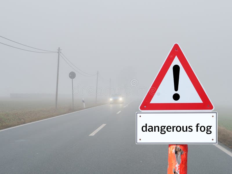 Dangerous Fog Warning Sign in Road Traffic Stock Photo - Image of ...