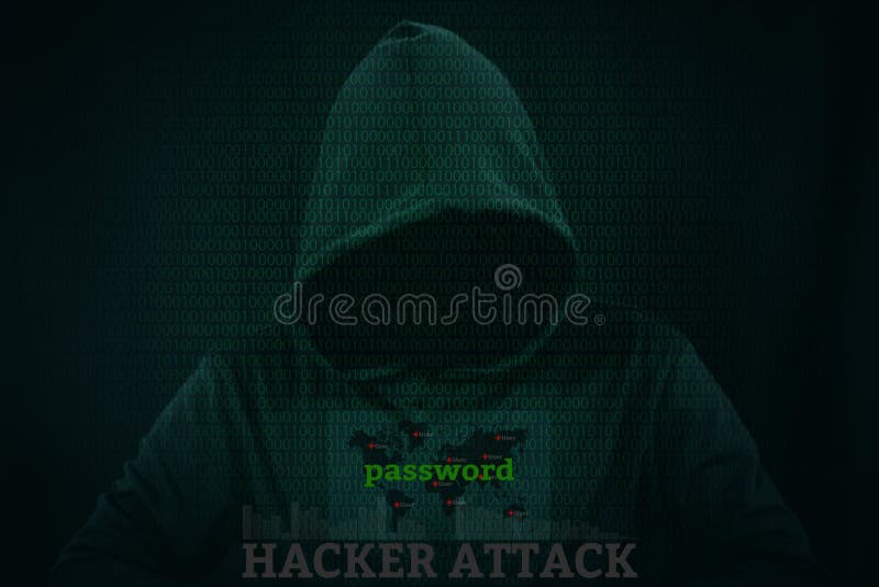 Dangerous Hacker Stealing Data Over Screen with Binary Code. Stock ...