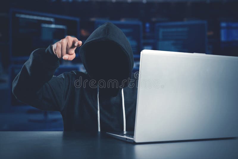 Dangerous Hacker Threatening by Pointing at Camera Stock Photo - Image ...