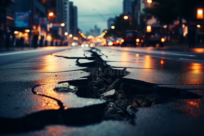 Dangerous Hole in the Asphalt Highway. Road with Crack Stock Image ...